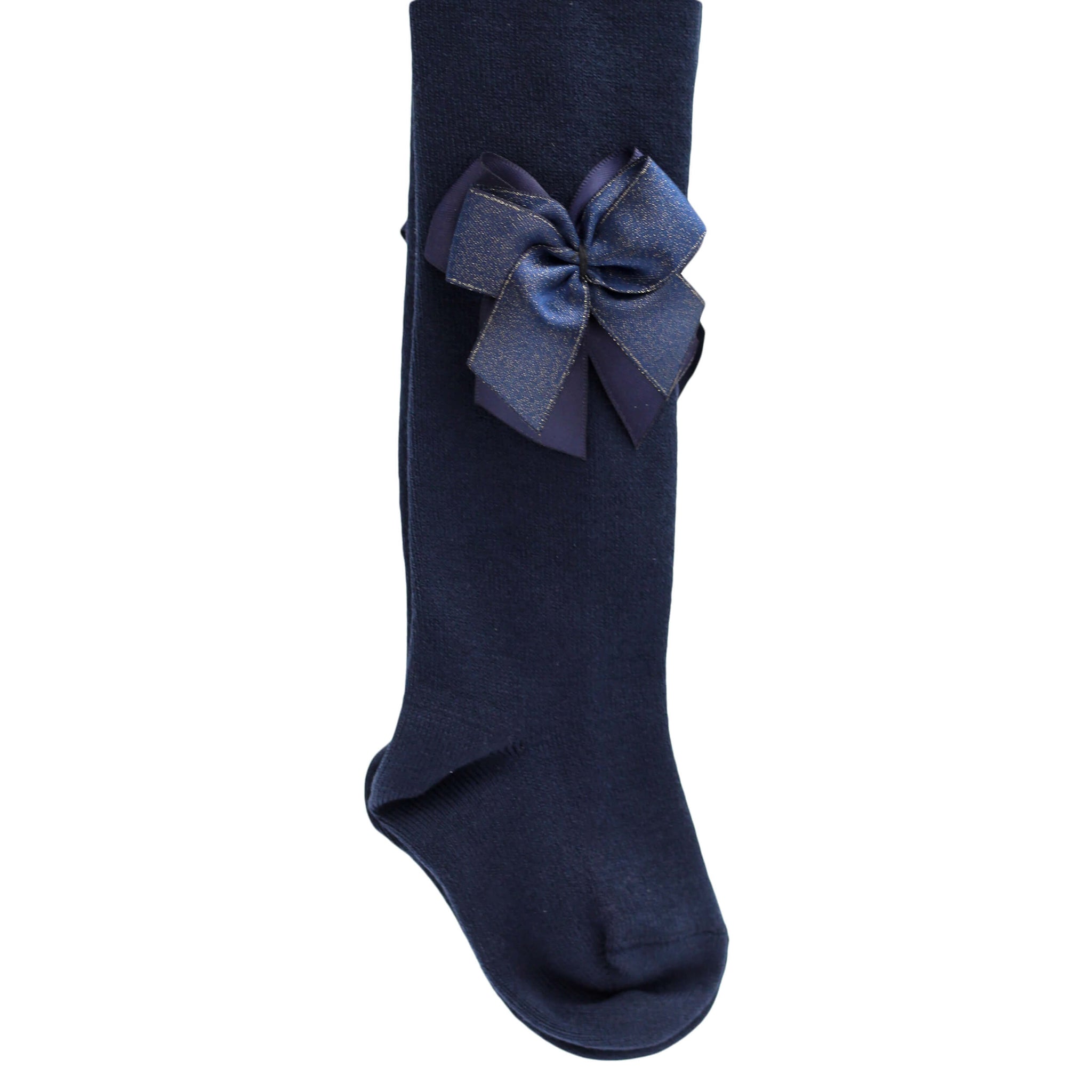 Double Bow Spanish Tights - Navy, 0 Months to 6 Years
